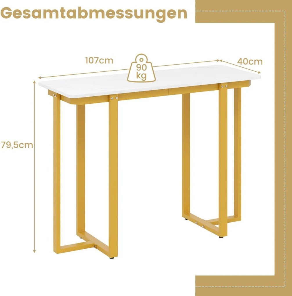 Costway Konzolový stůl úzký moderní s mramorovým vzhledem – 107 × 40 × 79,5 cm