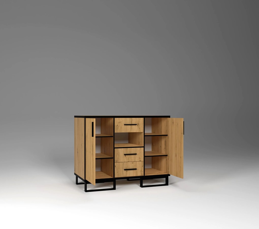 ARK Komoda OSKAR, Dub Votan/Černá 135 cm