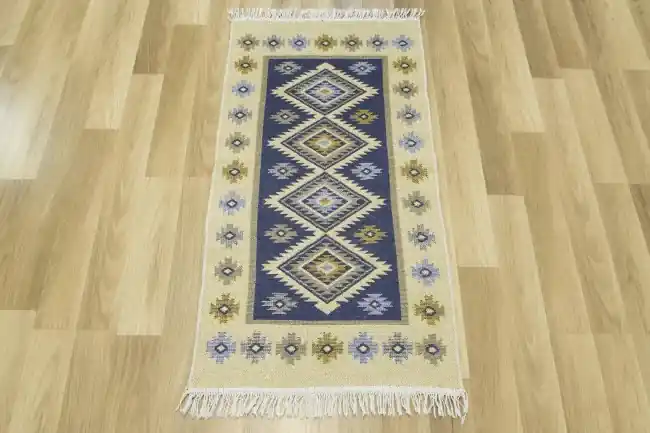 Oboustranný koberec / běhoun Kilim Romby modrý | Biano