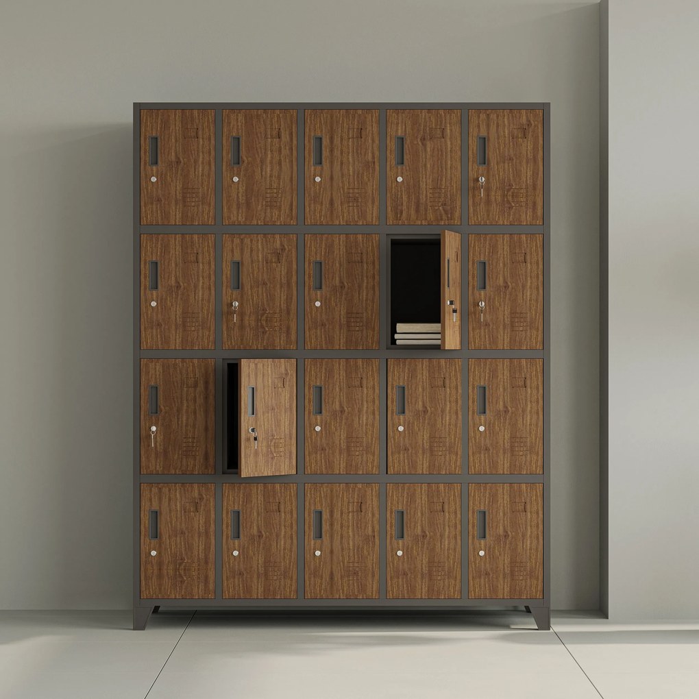 Skříň s 20 uzamykatelnými boxy, antracit/ořech, 1360x1720x450 mm: ROBERT Eco Design