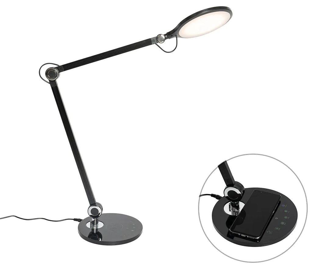 Designová stolní lampa černá vč. LED s dotykovým a indukčním nabíjením - Don