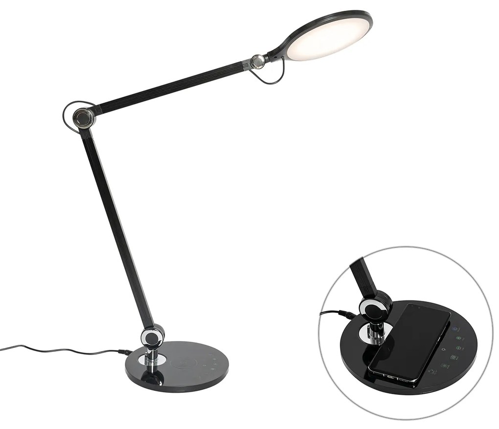 Designová stolní lampa černá vč. LED s dotykovým a indukčním nabíjením - Don Biano.cz