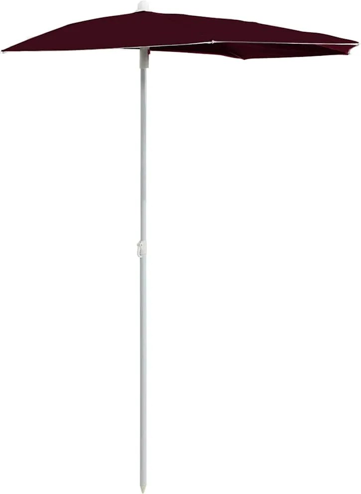 Zahradní půlkruhový slunečník s tyčí 180 x 90 cm bordó 315563