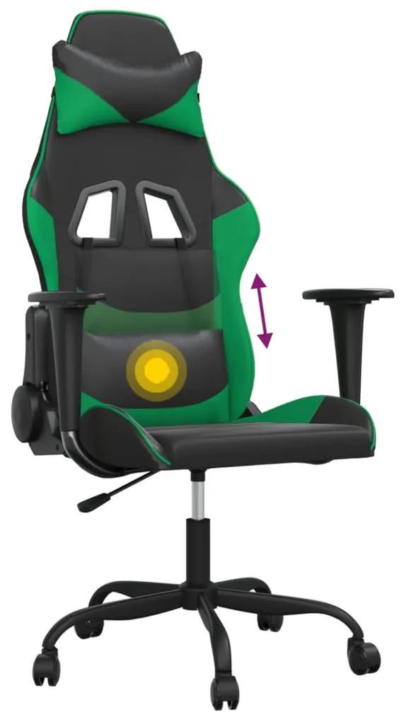 Masážní herní židle černá a zelená umělá kůže,  345402