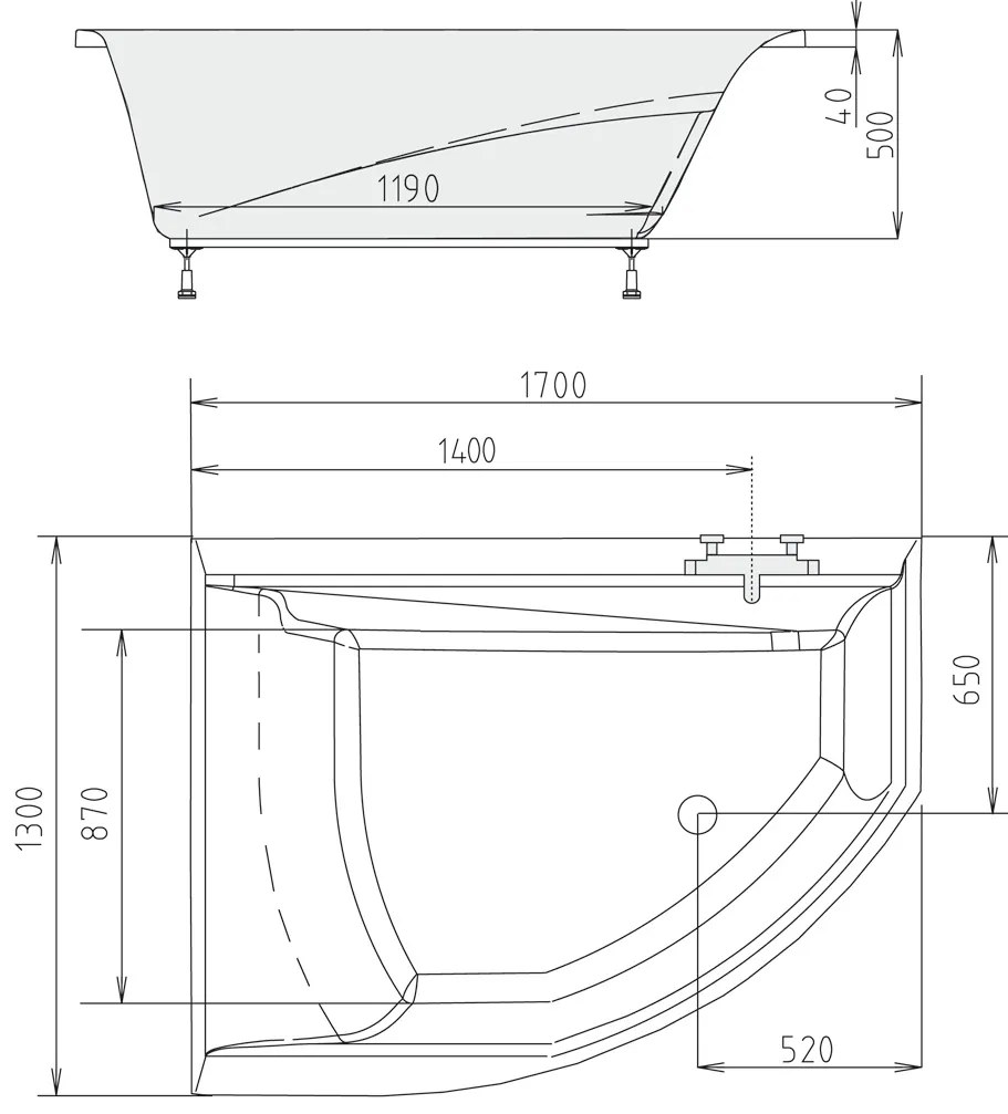 POLYSAN asymetrická vana TANDEM L 170x130 cm, 96611