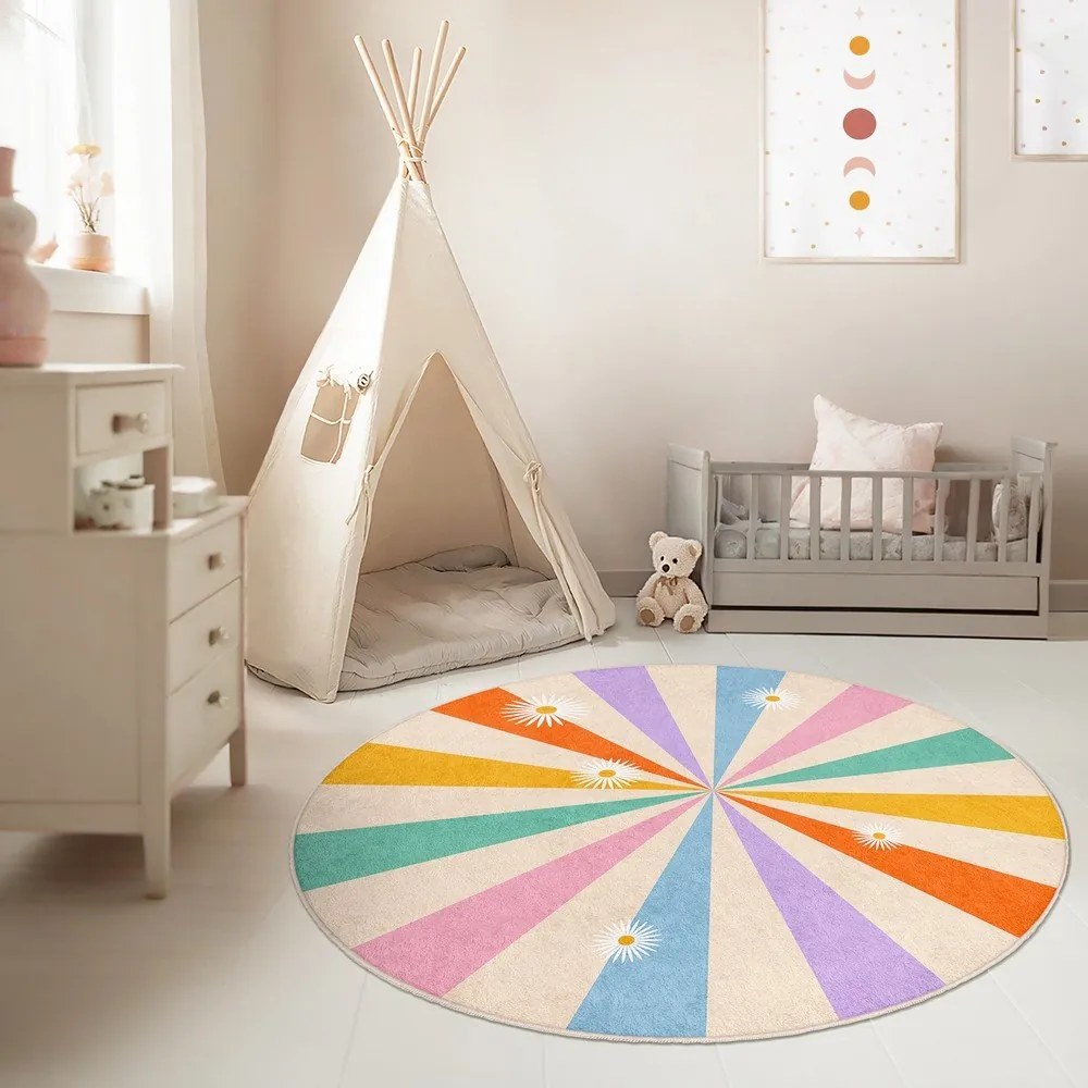 Pratelný dětský koberec ø100 cm Rainbow Daisy – Mila Home