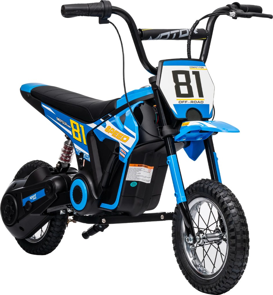 AIYAPLAY Elektrická motorka pro děti 24 V dětský motokros s 250W motorem, 7Ah baterie, zadní odpružení, kotoučová brzda, 16 km/h, 8–12 let