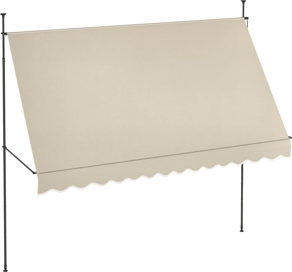 Outsunny Samonosná manuální markýza - sklopná sluneční ochrana 3,5L x 1,2W x 2,1-3H m - Nastavitelný sklon pro balkon bez vrtání - Hliník a polyester