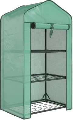 Outsunny zahradní skleník se 3 policemi, balkónový skleník, zesílená PE plachta, ocelový rám, 59 x 39 x 127 cm, zelený