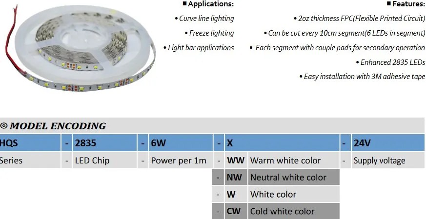 LED pásek MW Lighting HQS-2835-6W-NW-24V 24VDC 510lm, 4500K, 6W, 5m