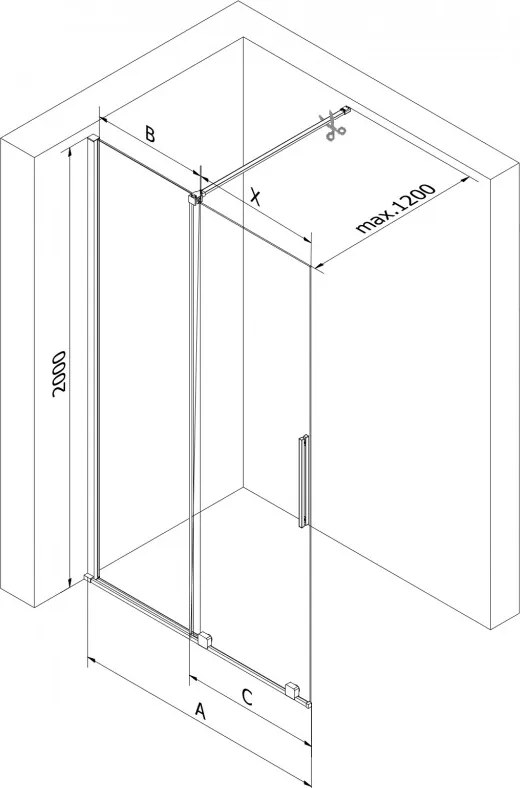 Mexen Velar, sprchová zástěna s posuvnými dveřmi Walk-in 120 x 200 cm, 8mm šedé sklo, chromová, 871-120-000-43-01