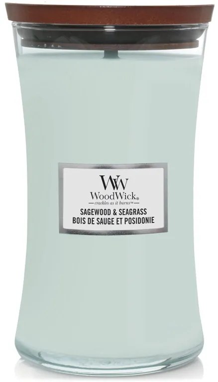 WoodWick – svíčka Sagewood & Sea Grass (Šalvějové dřevo a mořská tráva) Velikost: malá 85 g