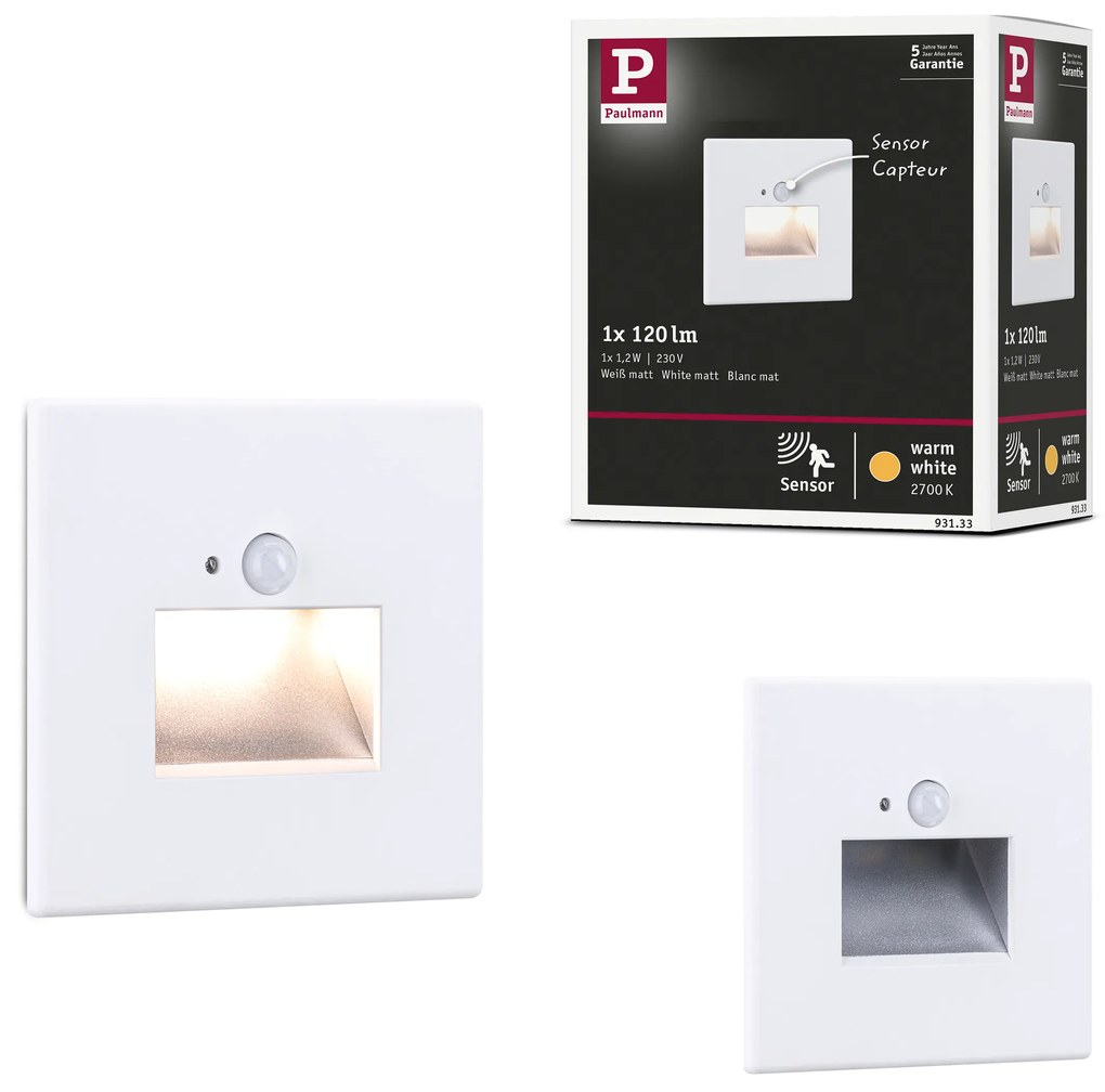 Paulmann 93133 Edge Quadro, svítidlo do stěny se senzorem, 1x1,2W LED 2700K, matná bílá, 8x8cm