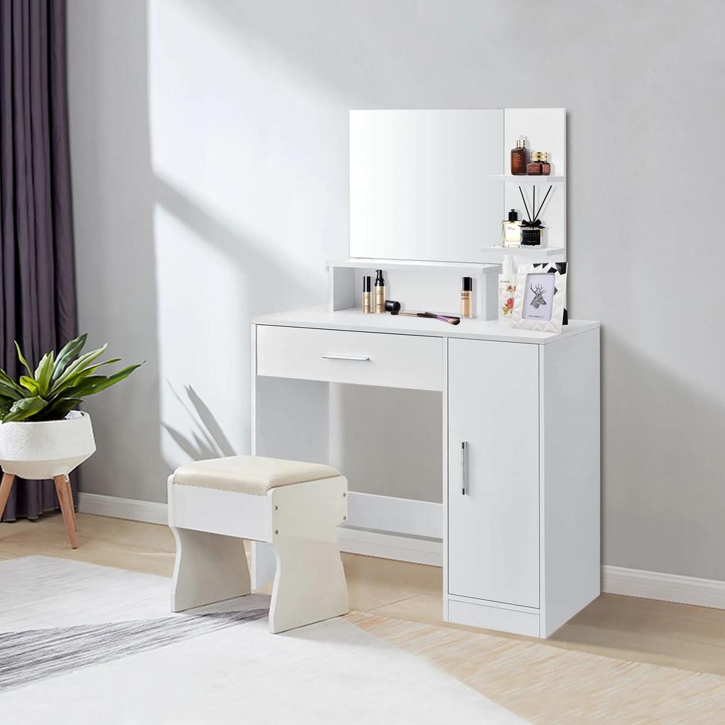 Moderní bílý kosmetický toaletní stolek se zrcadlem