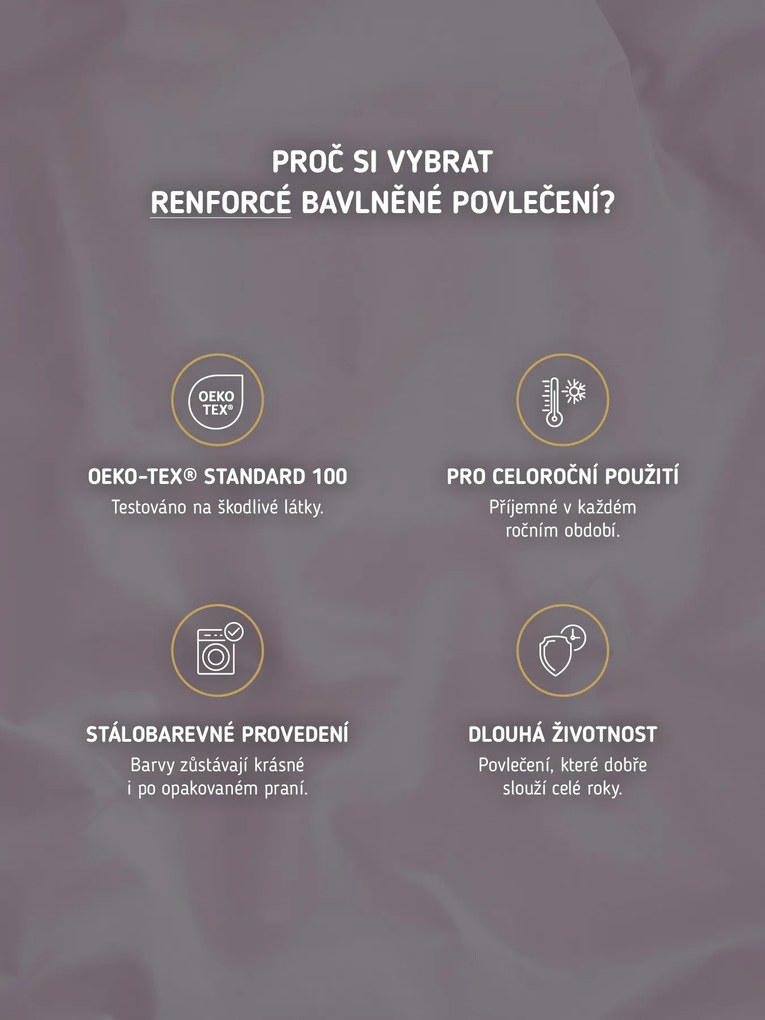 MK Lůžkoviny Francouzské bavlněné povlečení Renforcé - Jasmine lila 220 × 200 cm, 2ks 70 x 90 cm