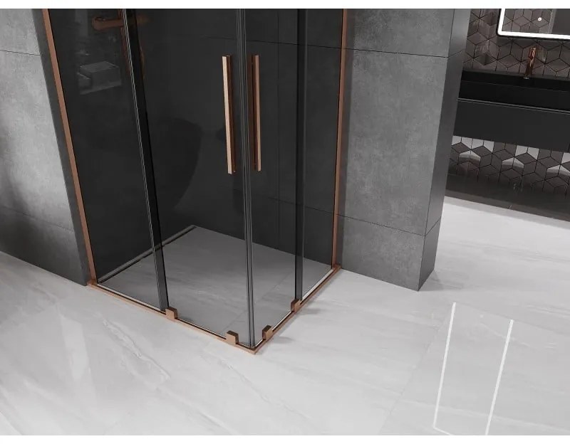 Mexen Velar L Duo, sprchový kout s posuvnými dveřmi 90 x 80 cm, 8mm šedé sklo, měděná matná, 871-090-080-02-43-65