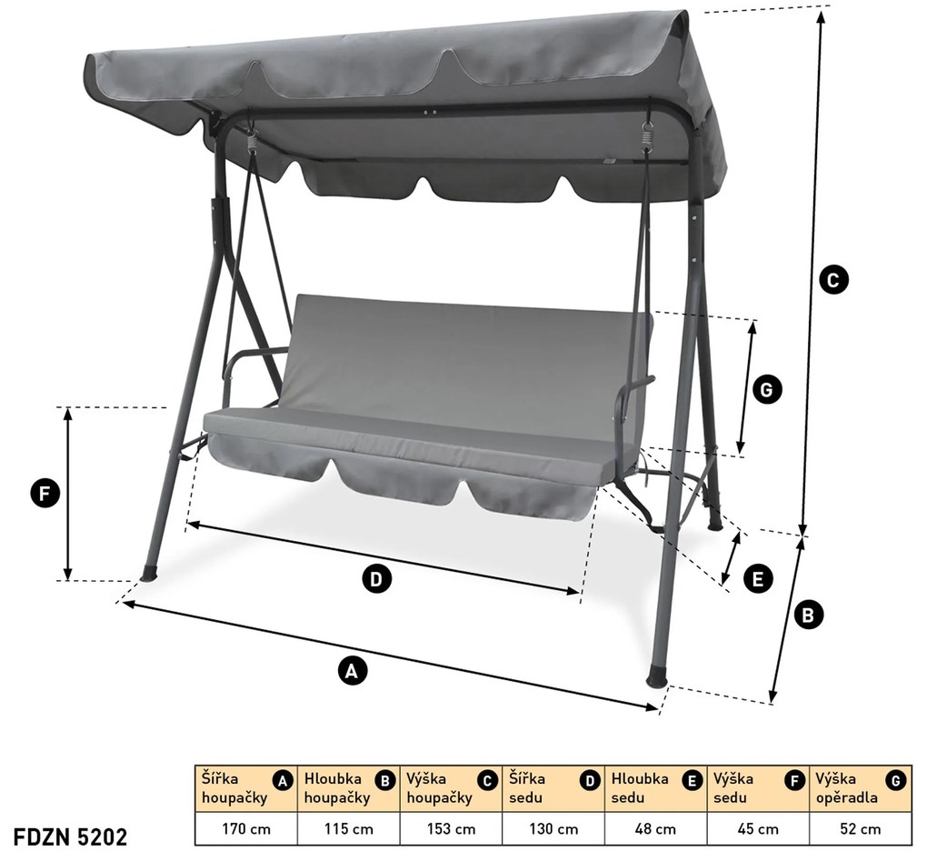 Fieldmann FDZN 5202 Zahradní houpačka Rozměry 170 x 115 x 153 cm, Konstrukce: kovová s práškovým lakováním, Podsedák: Rychleschnoucí textilie,