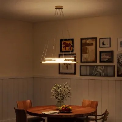 HOMCOM Stropní svítidlo LED, 50 W, 5 nastavitelných světelných trubic, přizpůsobitelné, stropní svítidlo do obývacího pokoje, jídelny, kuchyně, zlatá…