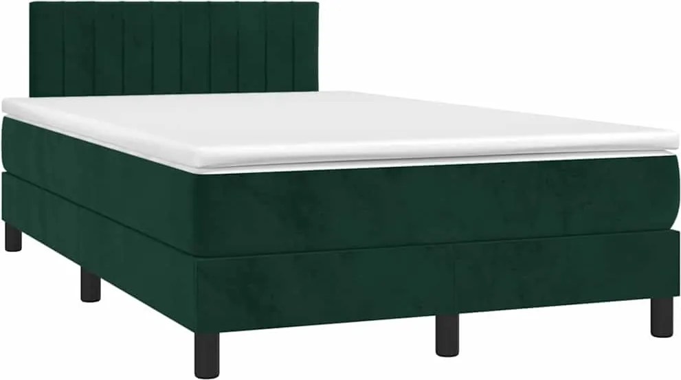 Box spring postel s matrací a LED tmavě zelená 120x200 cm samet 3134516