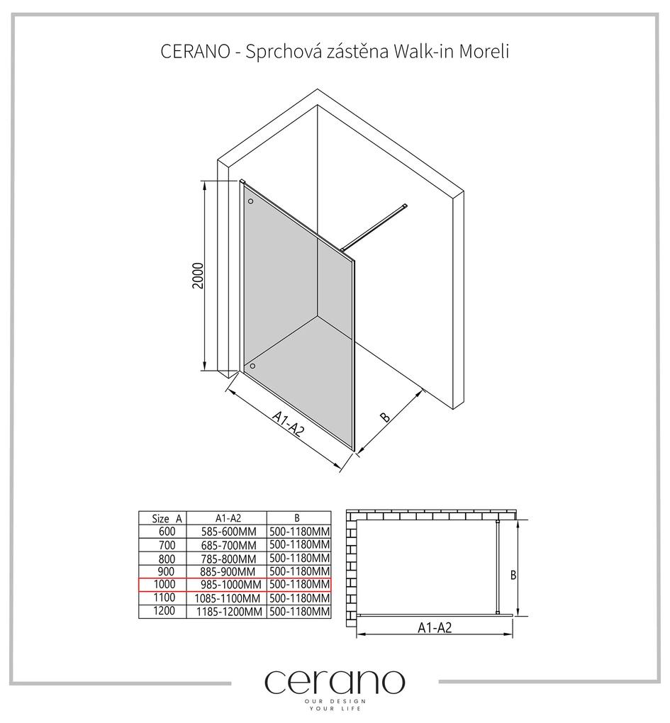 CERANO - Sprchová zástěna Walk-in Moreli L/P - černá matná, transparentní sklo - 100x200 cm