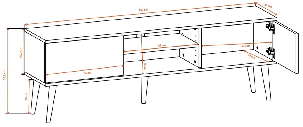 TV stolek TORONTO 160 cm bílý