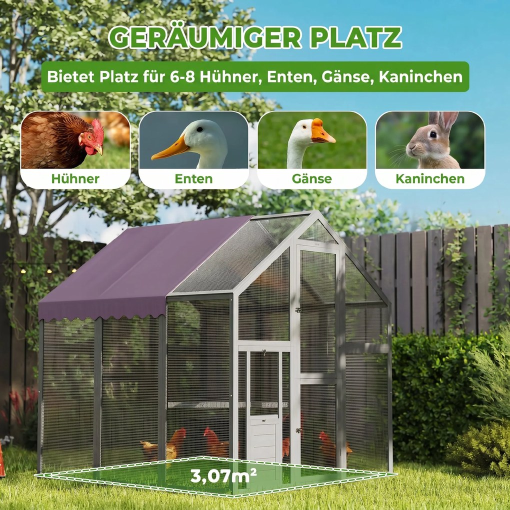 Výběh pro kuřata, kurník s vodotěsnou střechou, 2 hnízdní boxy, 2 hnízda, pro 6-8 kuřat, cca 1,7 x 1,8 x 1,8 m