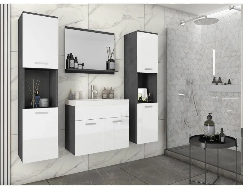 Koupelnový nábytek Floryna XL, Barva: bílá / bílý lesk, Sifon k umyvadlu: ano, Baterie: bez baterie