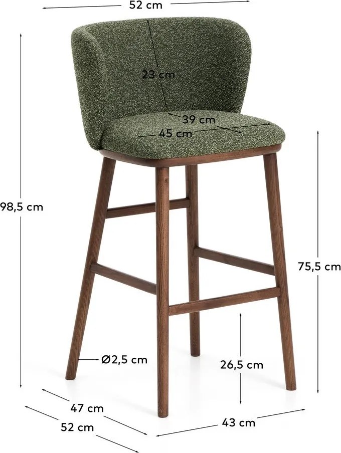 Tmavě zelená čalouněná barová židle (výška sedáku 75 cm) Ciselia – Kave Home