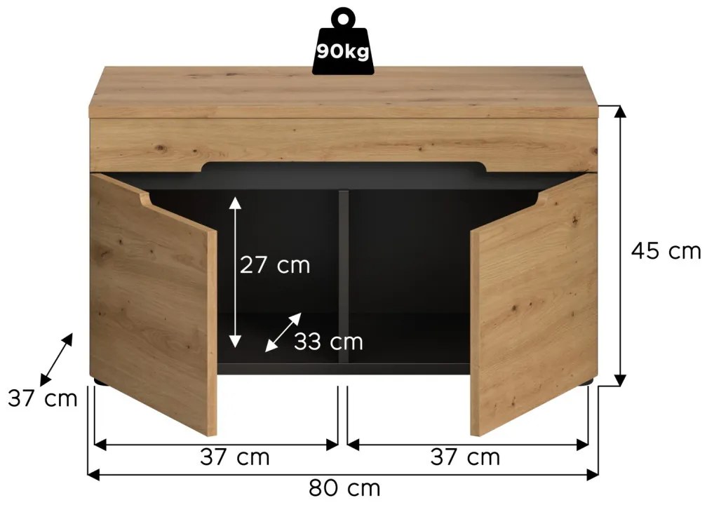 Předsíňová lavice Cano, 80 cm, šedá/dub artisan