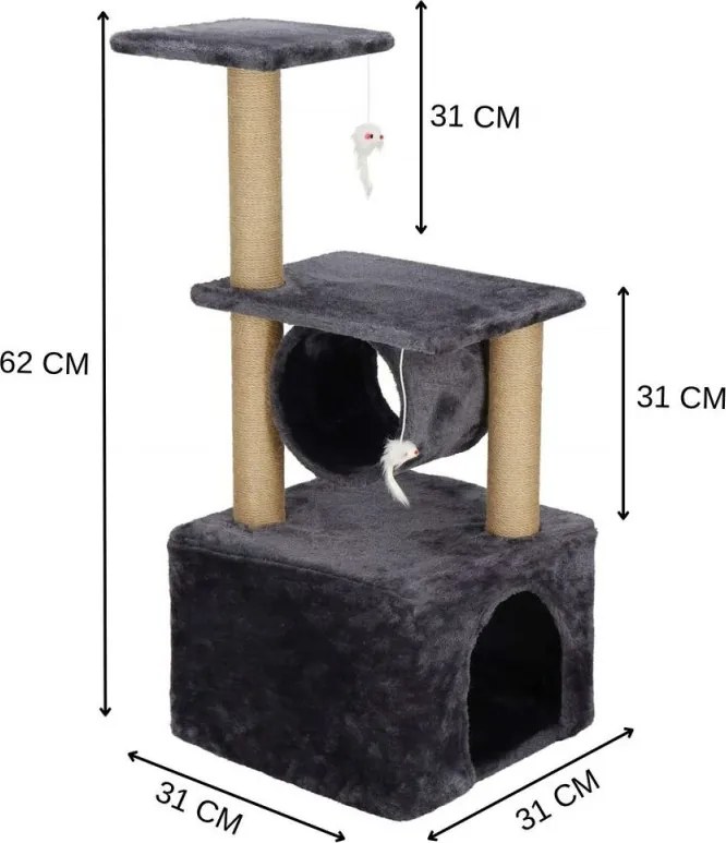 Škrabadlo pro kočky - Domeček s tunelem 4 patra 62 cm SPRINGOS PA1038