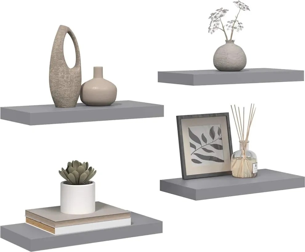 Plovoucí nástěnné police 4 ks šedé 50 x 23,5 x 3,8 cm MDF 323852