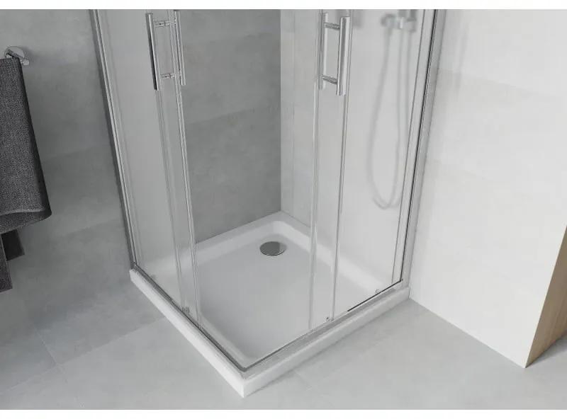 Mexen Rio čtvercový sprchový kout 90 x 90 cm, Vzor jinovatky, Chromovaná + sprchová vanička Flat, Bílá - 860-090-090-01-30-4010