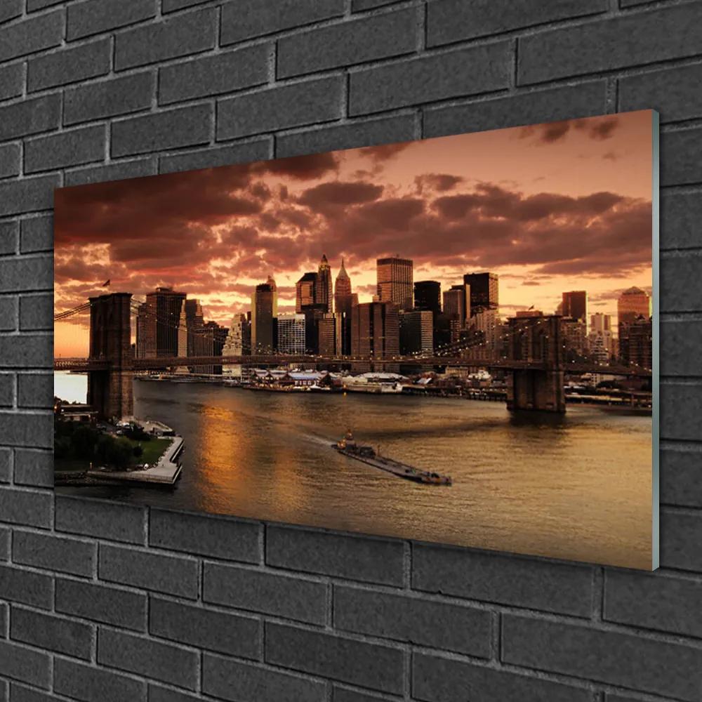 Obraz na skle Město Brooklynský Most 125x50 cm