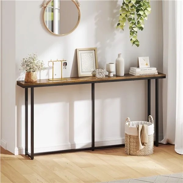 Odkládací stolek Yaheetech – rustikální hnědá, 160 cm (délka) × 20 cm (šířka) × 81 cm (výška) (256999167573)