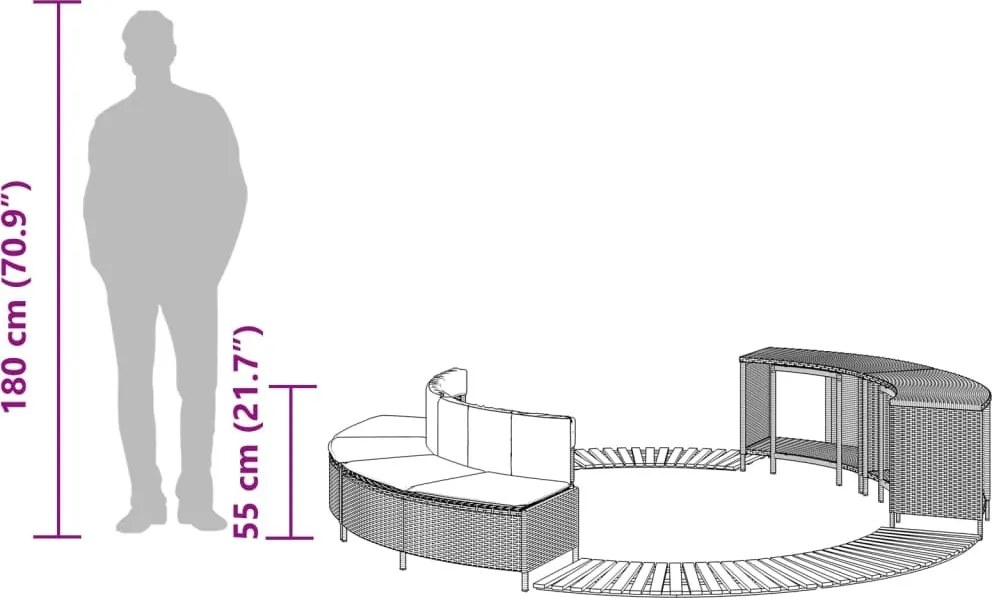 vidaXL Obruba k vířivce polyratan a masivní akáciové dřevo [3270655] Barva: Černá