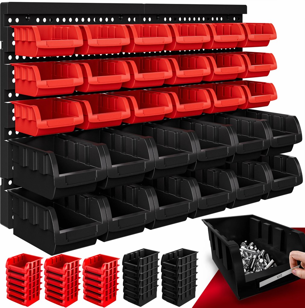 Stěna na nářadí černá/červená 32dílný s stohovatelné boxy
