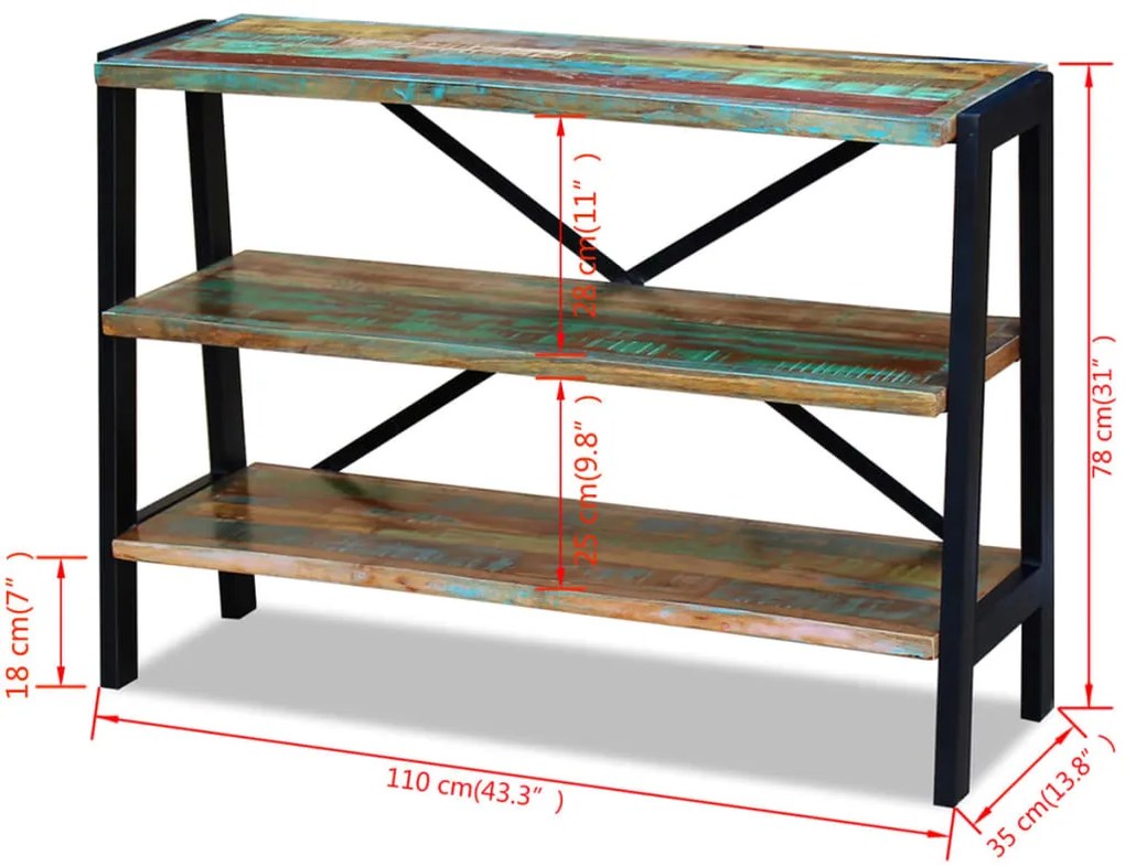 vidaXL Marketos Příborník se 3 policemi masivní recyklované dřevo