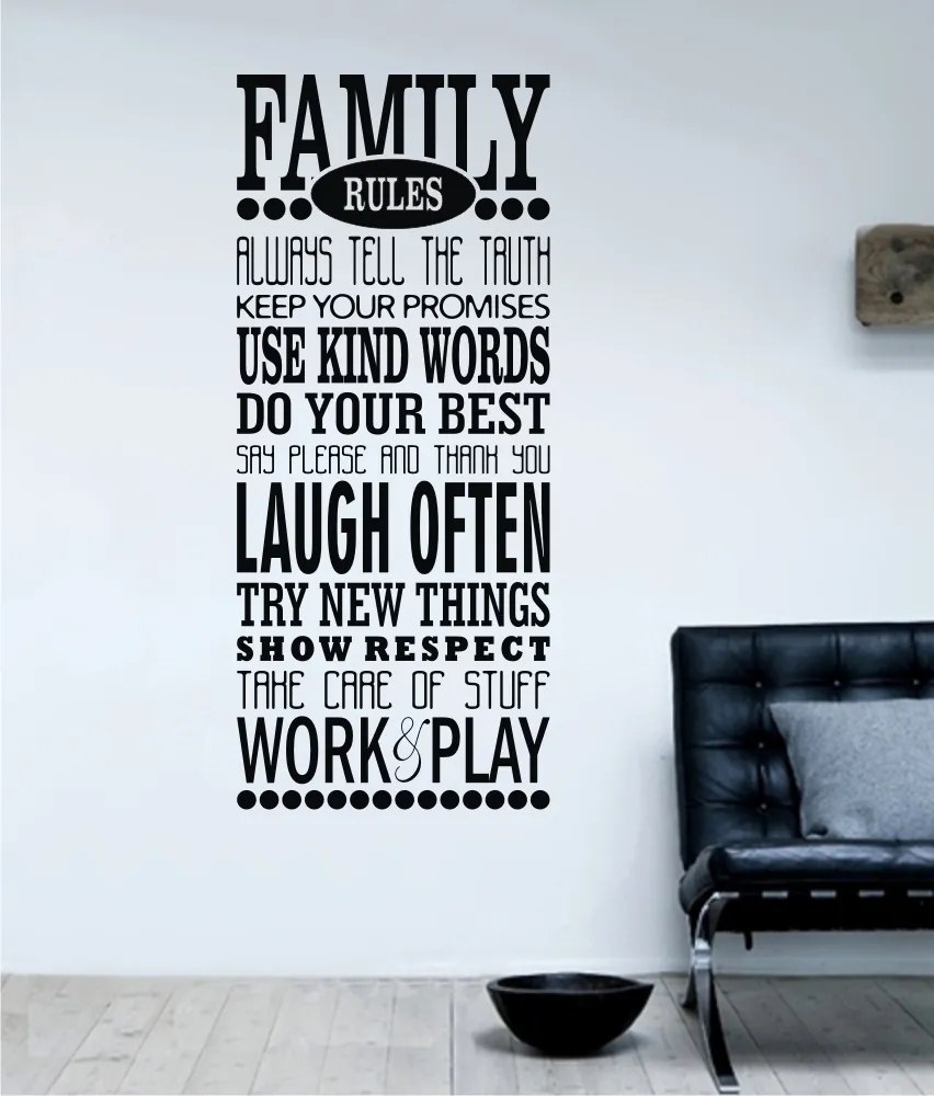 Samolepky na zeď - Family rules Barva: Modrá světlá, Velikost: 100x42 cm
