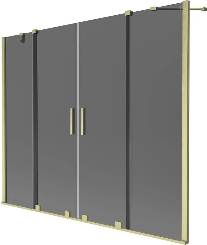 Mexen Velar Duo, 2-křídlová posuvná vanová zástěna 200 x 150 cm, 8mm šedé sklo, zlatý matný profil, 896-200-000-42-55