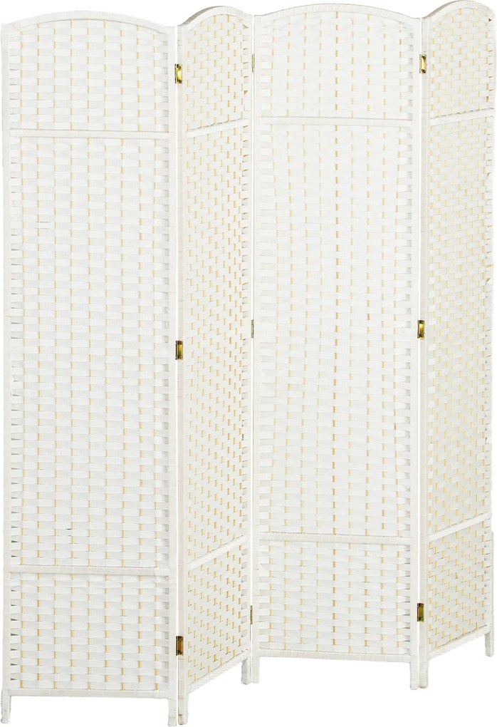 HOMCOM 4-panelový Rozdělovací Panel 160 x 170 cm Bambusový Skládací Předěl na Soukromí pro Obývací Pokoj Bílý