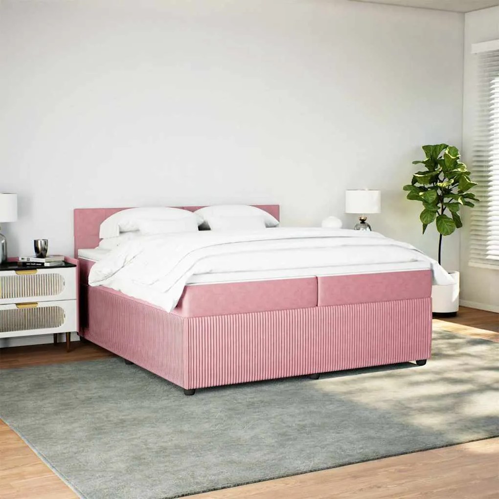 Box spring postel s matrací růžová 200x200 cm samet 3290135