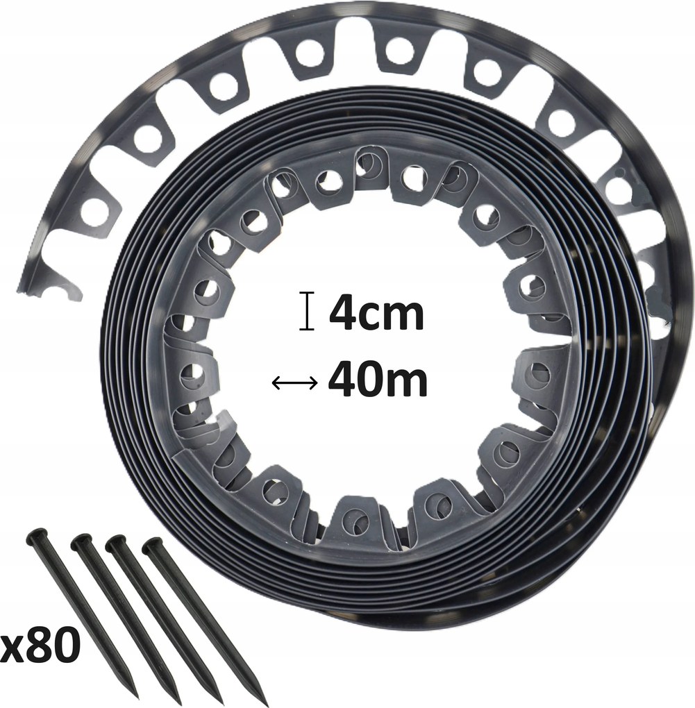 Zahradní lem trávníku černý 4 cm 40 m pružný 80 ks kolíků