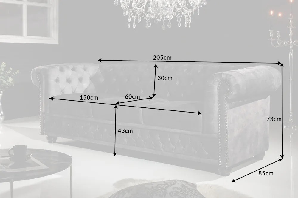 Designová trojsedačka Chesterfield 205 cm tmavě šedá