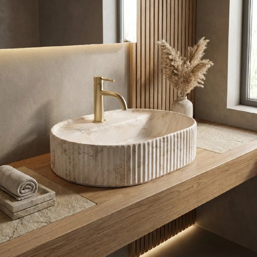 Rea Marcela Saturn, umyvadlo na desku 500×360×135 mm, béžová matná-imitace kamene, REA-U3515