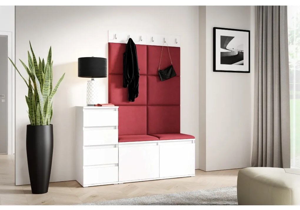 Eka Předsíňová stěna s čalouněnými panely Trinity 34 - Bílá / Rubínová 2324