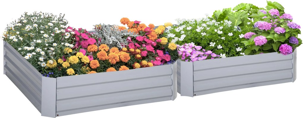 Outsunny Vyvýšený Zahradní Záhon, Sada 2 Kusů, Květinová Bedna, Zahradní Box, Květináč, Pozinkovaná Ocel, Šedá, 100 x 100 x 30 cm | Aosom