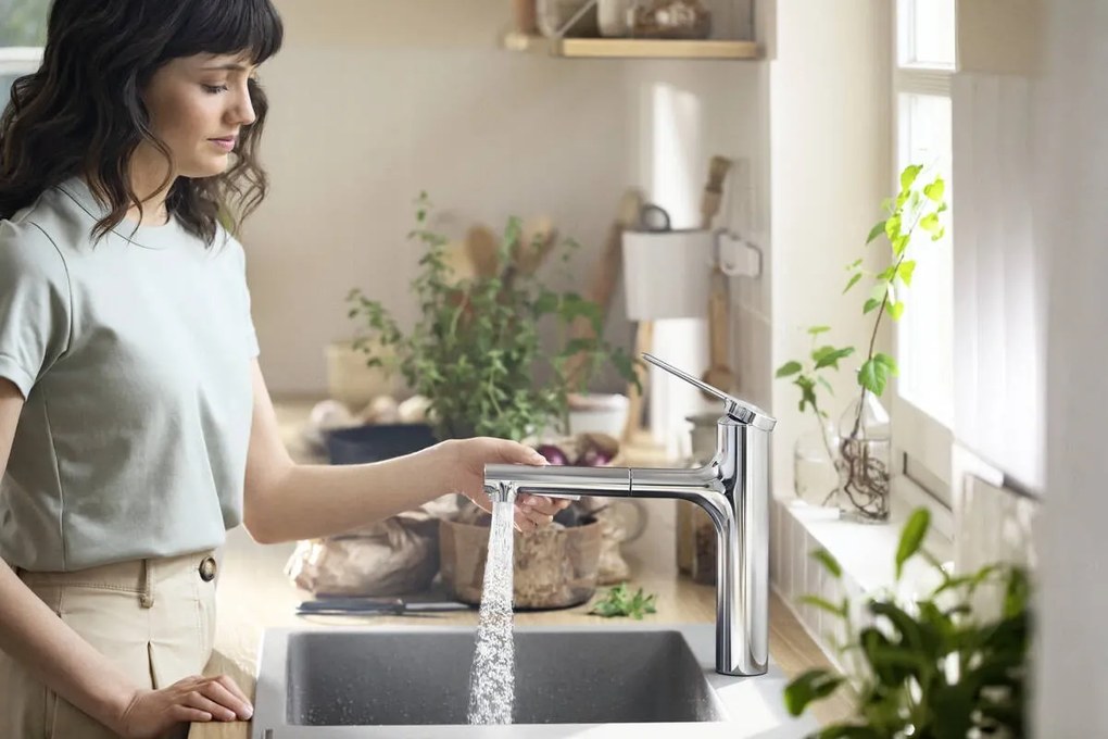 Hansgrohe Zesis M33, páková kuchyňská baterie 160, vytahovací sprška, 2jet, chromová, HAN-74822000
