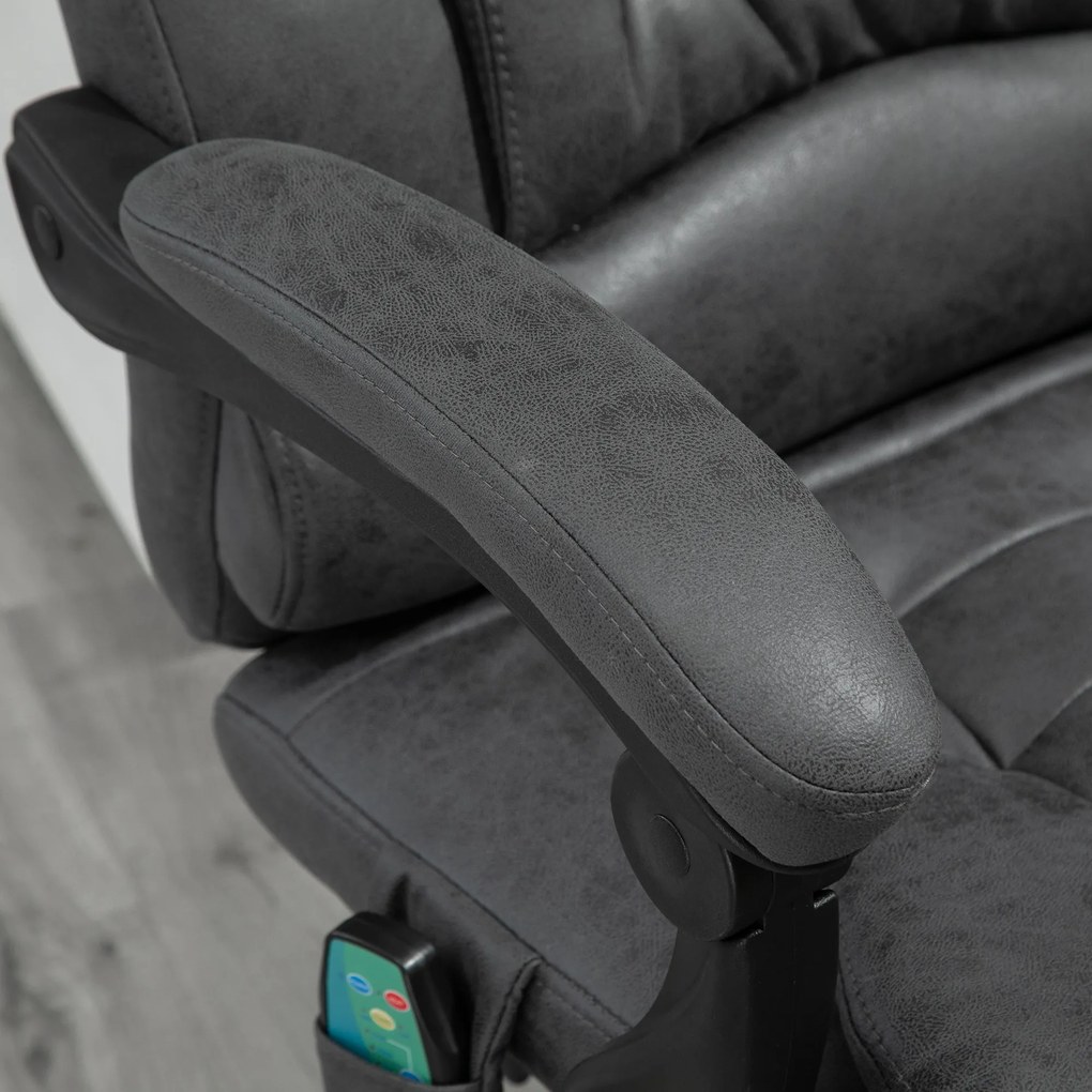 Kancelářská židle Vinsetto s masážní a vyhřívací funkcí, ergonomická, 6 masážních bodů, podnožka, dálkové ovládání, polyester, 65 x 160 x 104 cm, šedá