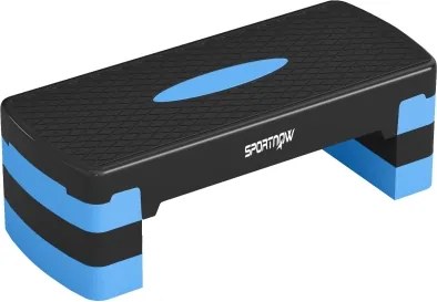 SPORTNOW Aerobní stepper 3 úrovně, nastavitelná výška 10/15/20 cm s přídavky, protiskluzový povrch, 68x29x20 cm, modrá