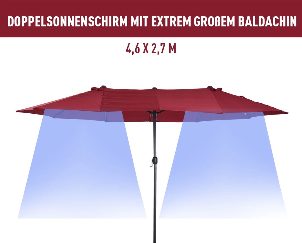 Dvojitý slunečník Outsunny 455 x 265 cm, sluneční clona s UV ochranou a kličkou, balkonový slunečník, plážový slunečník, větruodolný slunečník pro pl…